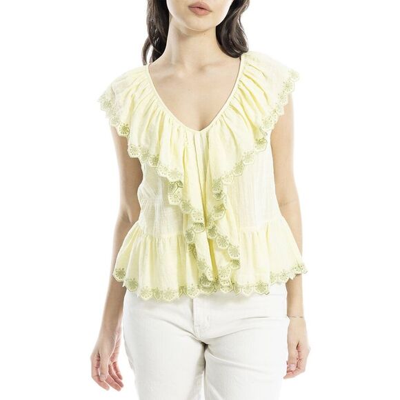 Max Studio | Tops | Max Studio Womens Embroidered Ruffle Sleeve Vneck ...
